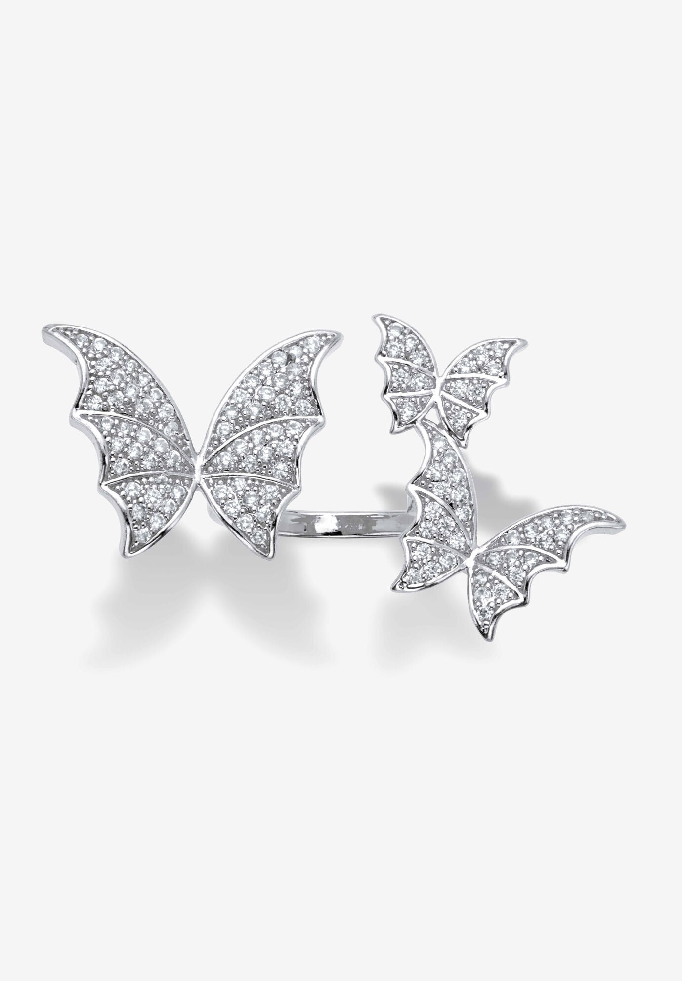 Silvertone Round Crystal Adjustable Butterfly Ring | June And Vie