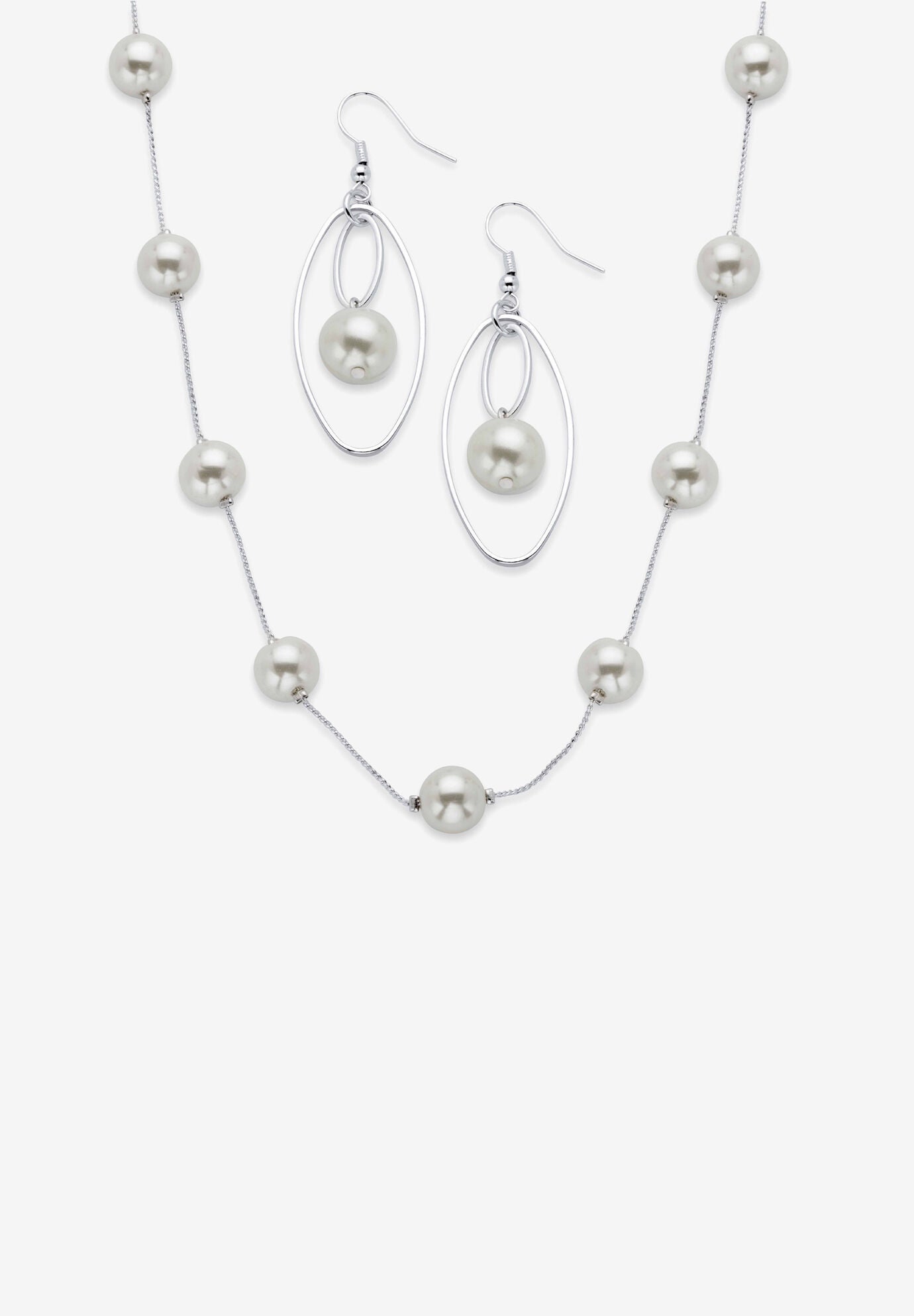 Simulated Pearl Silvertone 2-Piece Station Necklace And Drop Earring ...
