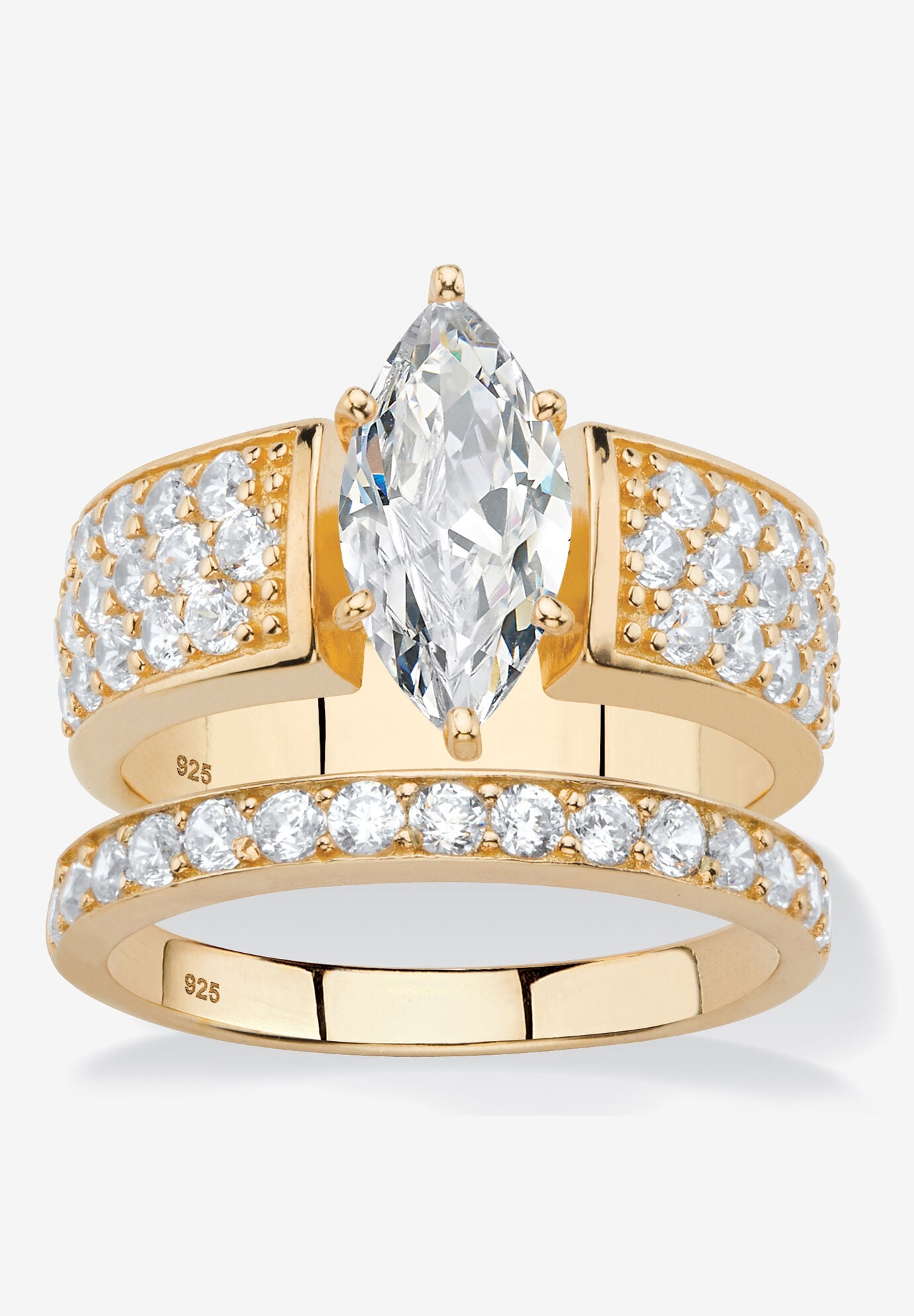 3.01 Tcw Cubic Zirconia 14K Gold-Plated Sterling Silver 2-Piece Bridal ...