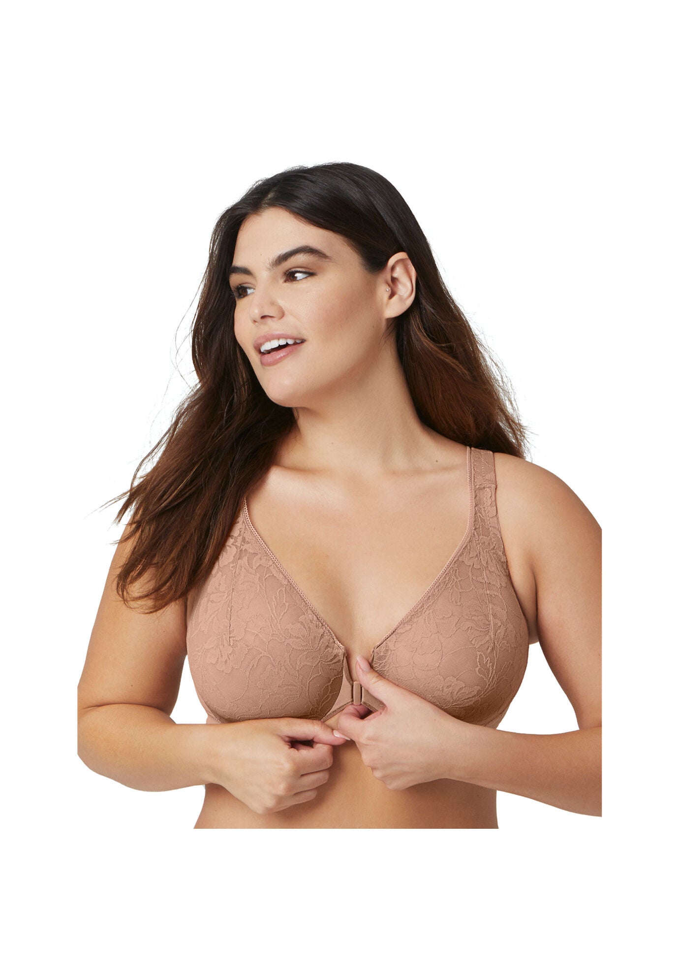 Full Figure Plus Size Lacey T Back Front Close Wonderwire Bra Underwire
