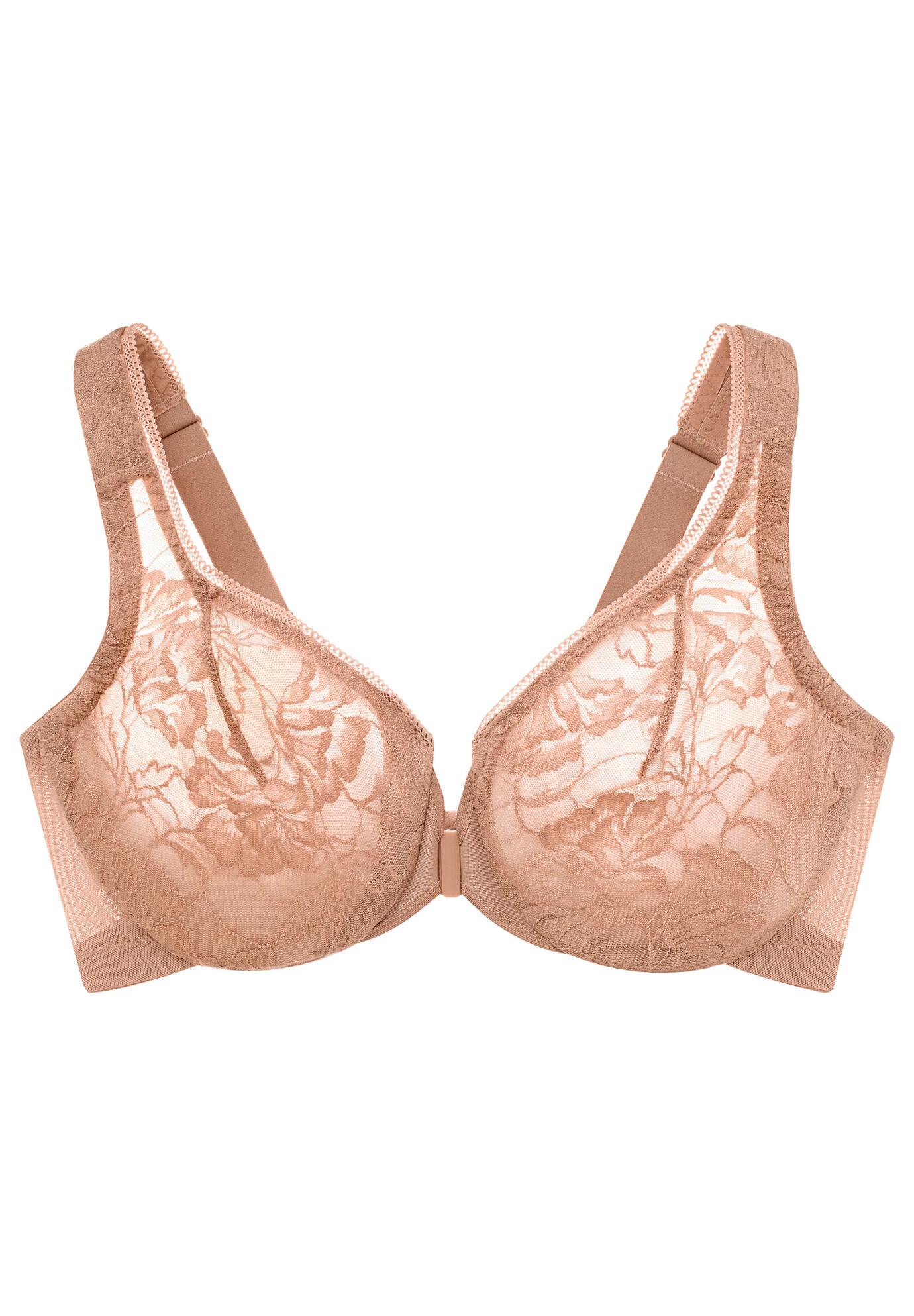 Full Figure Plus Size Lacey T Back Front Close Wonderwire Bra Underwire